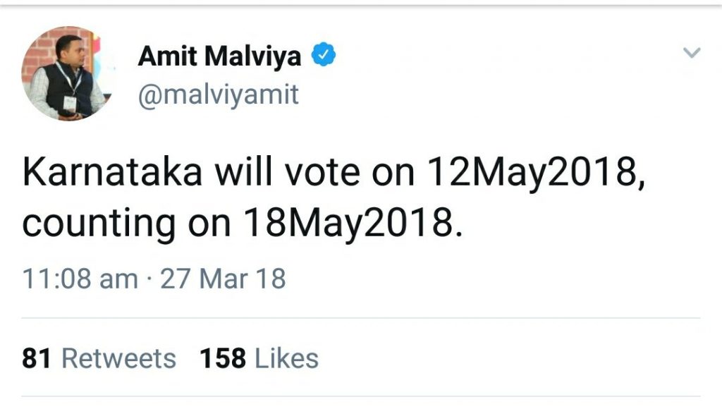 Fact check: Was Amit Malviya the first to tweet about Karnataka poll ... Fact check: Was Amit Malviya the first to tweet about Karnataka poll ...