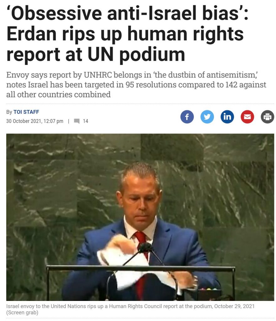 2021 video of Israel's UN envoy tearing human rights report viral again ...